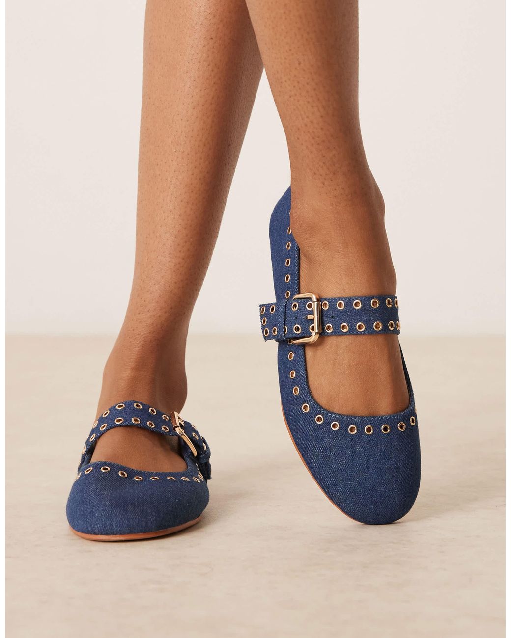 ASOS Larson Eyelet Mary Jane Ballets in Blue | Lyst