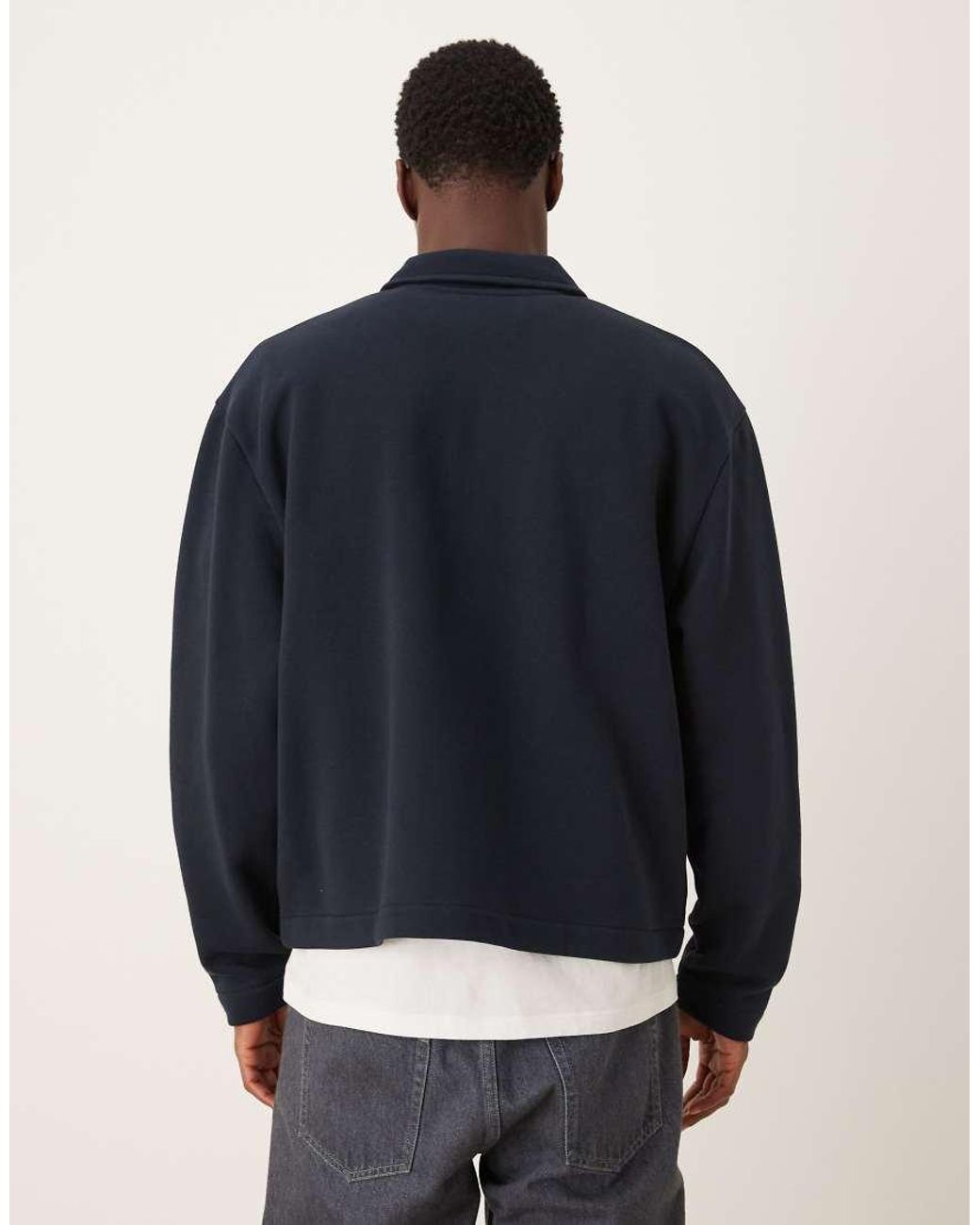 ASOS Relaxed Boxy Zip-up Harrington Jacket in Blue for Men | Lyst UK