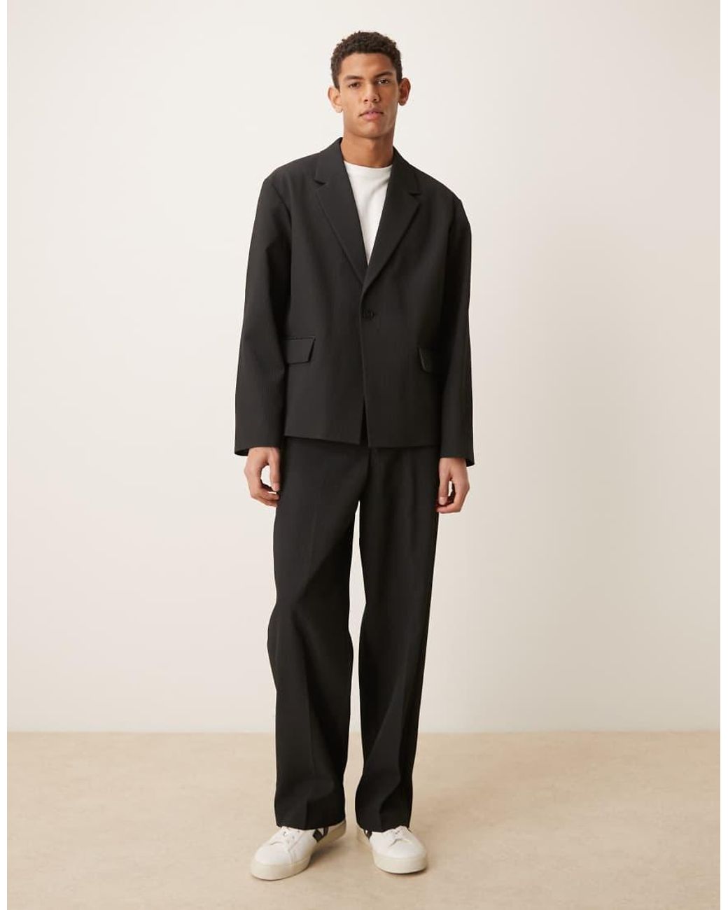 ASOS Rib Texture Boxy Suit Jacket in Black for Men | Lyst UK