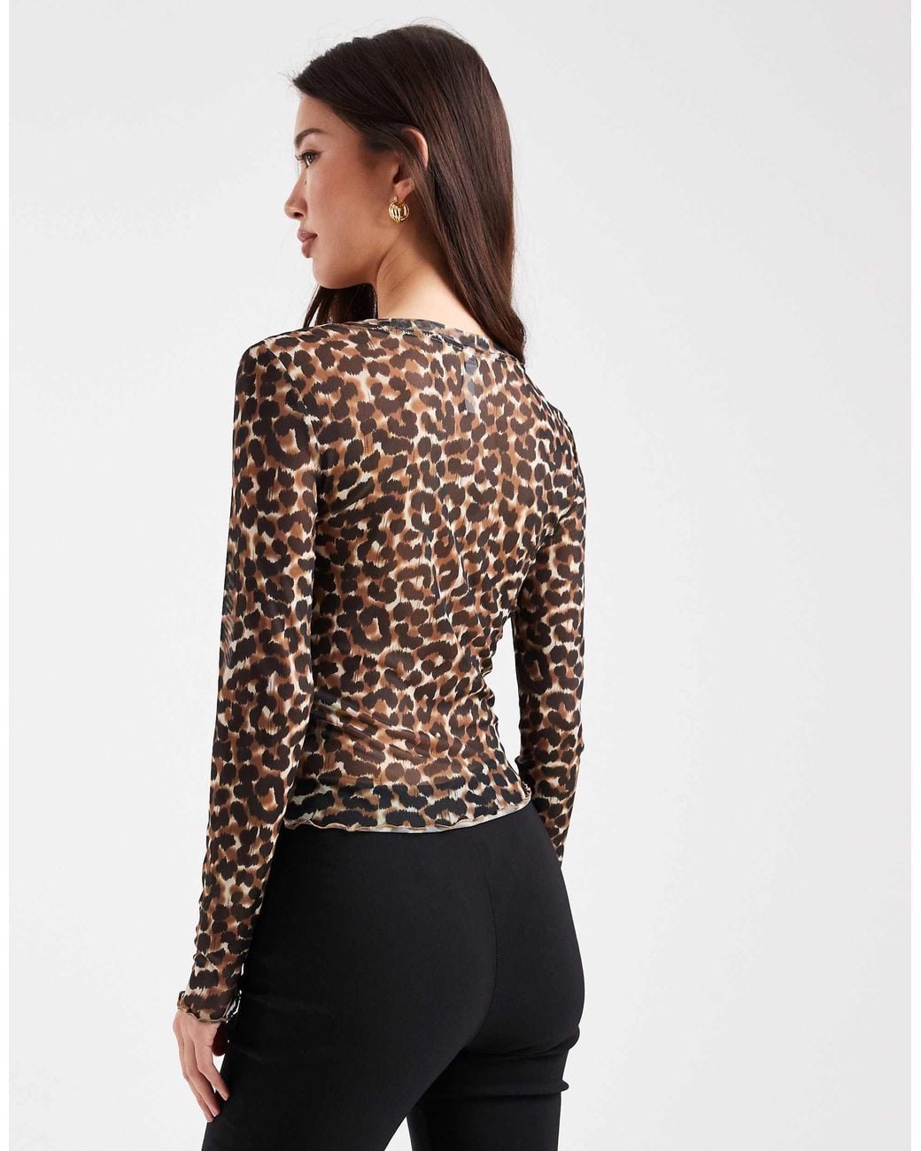 ONLY Asymmetric Detail Mesh Top in Brown | Lyst
