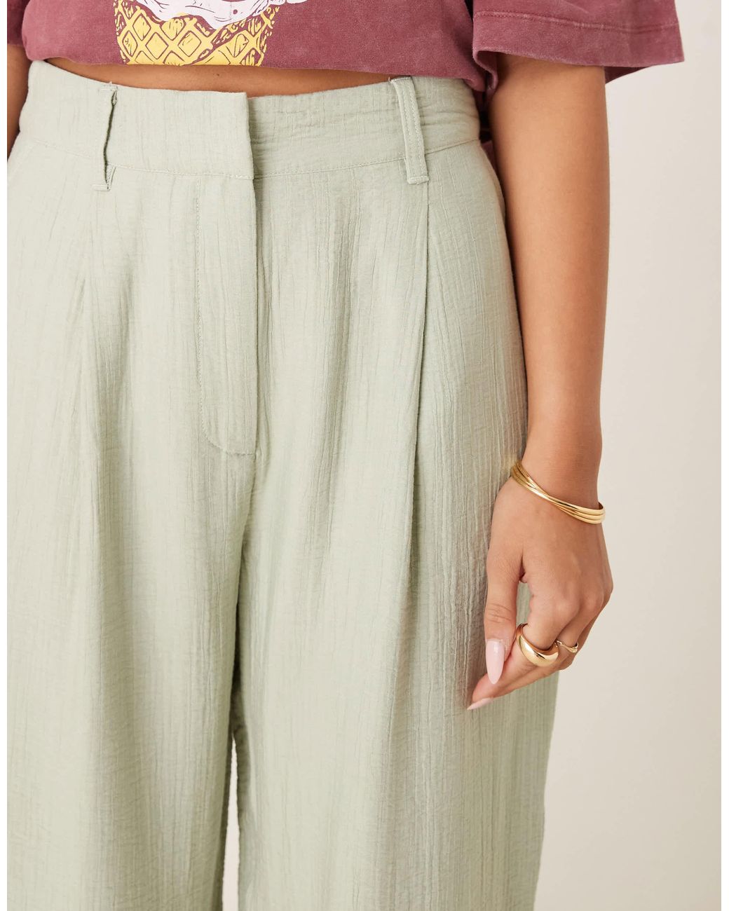 ASOS Textured Barrel Trousers in Green | Lyst