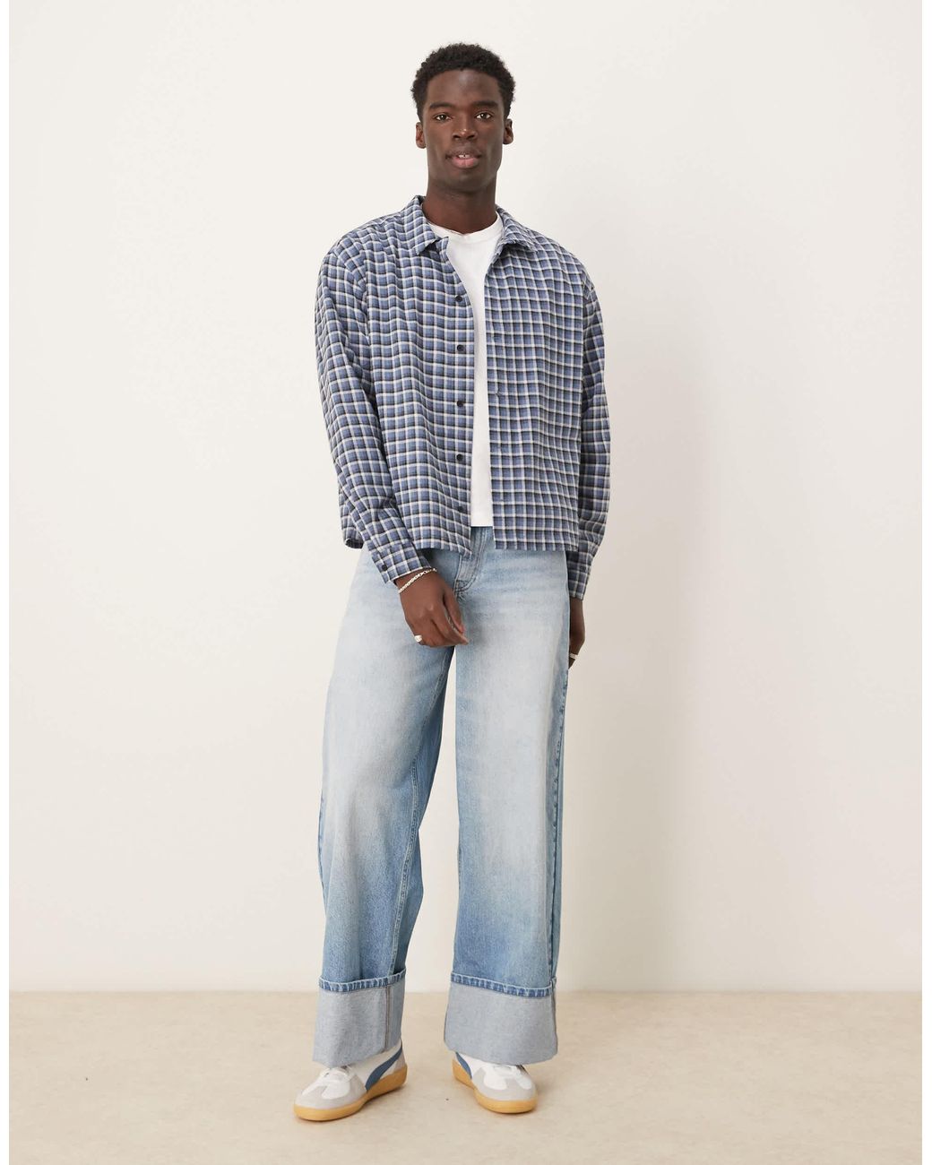 ASOS Oversized Boxy Flannel Shirt in Blue for Men | Lyst
