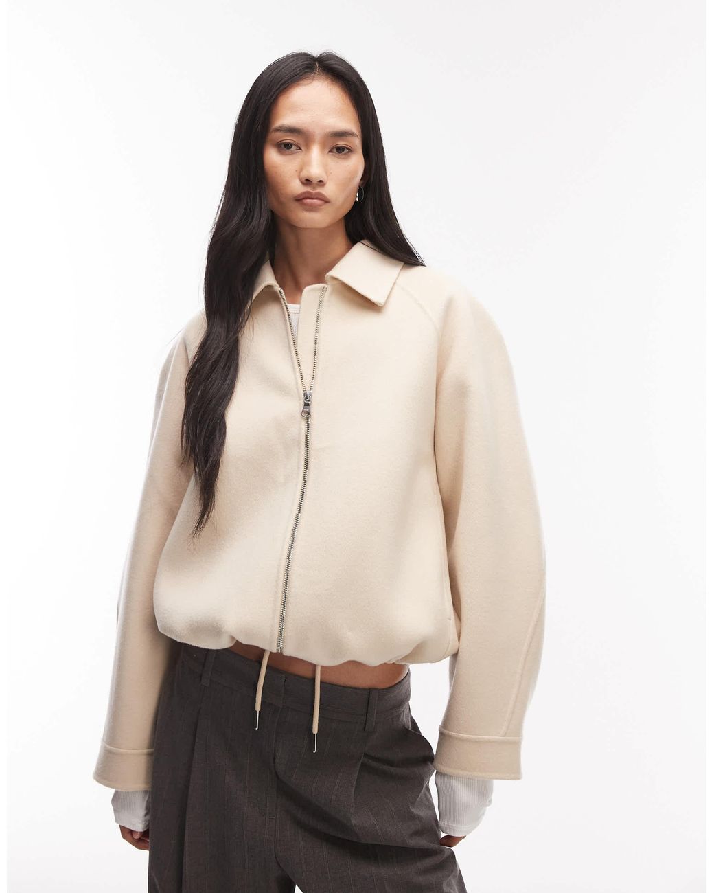 ARKET Wool Rich Double Blouson Jacket in Natural | Lyst