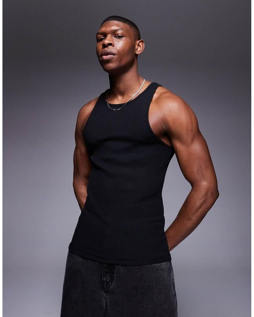 ASOS Heavyweight Muscle Boxy High Neck Rib Vest in Blue for Men | Lyst UK