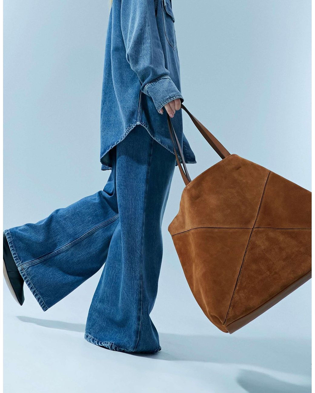 ASOS Premium Suede Tote Bag in Blue | Lyst