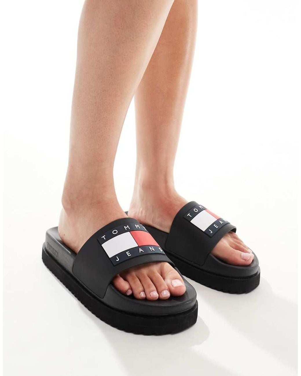 Tommy Hilfiger Platform Flag Sliders in White | Lyst UK