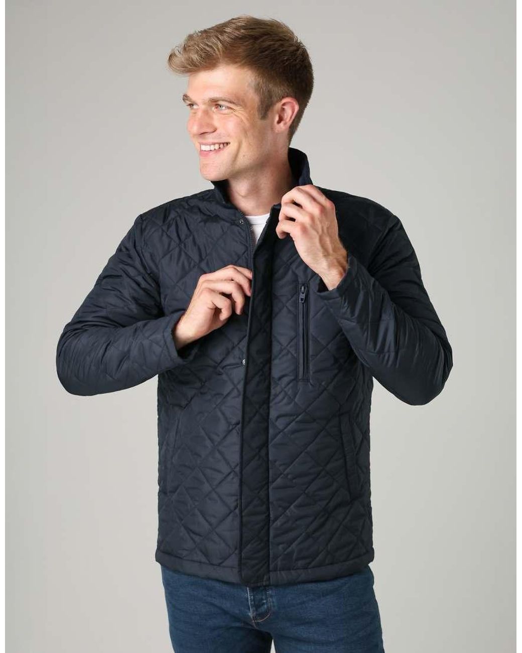 French Connection Funnel Neck Diamond Quilted Jacket in Blue for Men ...