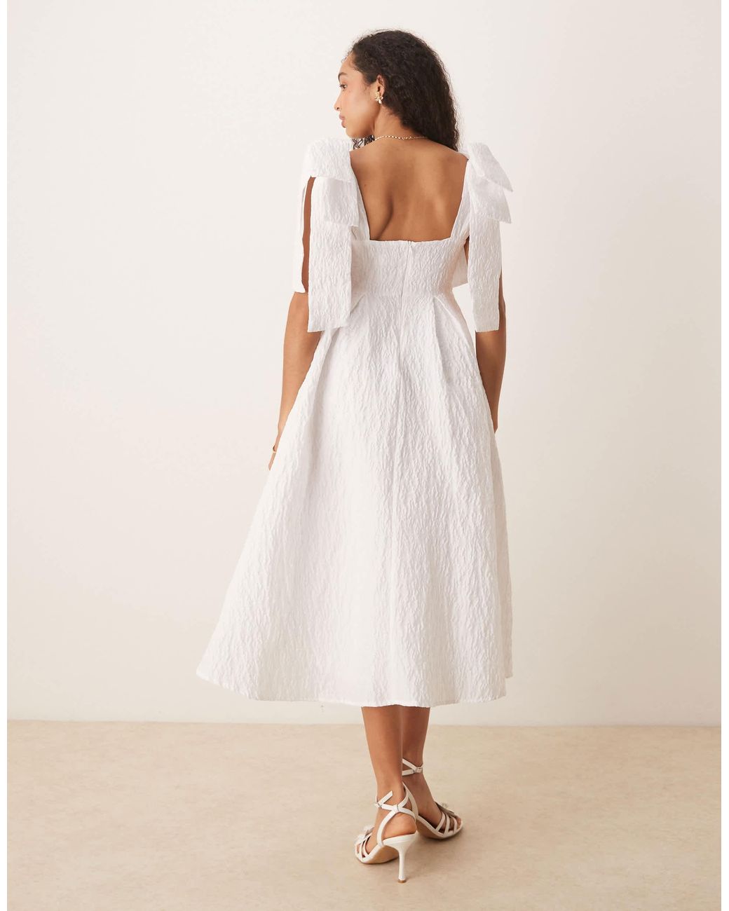 Sister Jane Dream Prairie Bow Jacquard Midi Dress in Natural | Lyst