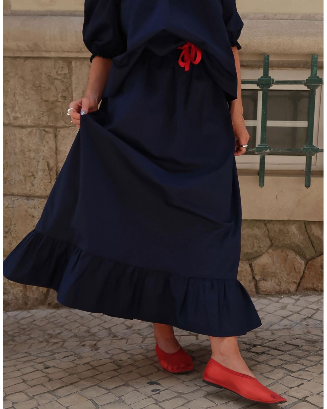 Labelrail X Rebecca Olivia Ruffle Edge Midaxi Skirt in Blue | Lyst
