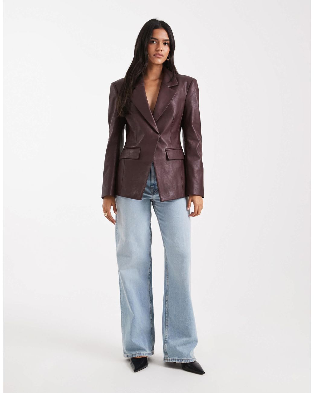 ASOS Tailored Faux Leather Blazer in Brown | Lyst