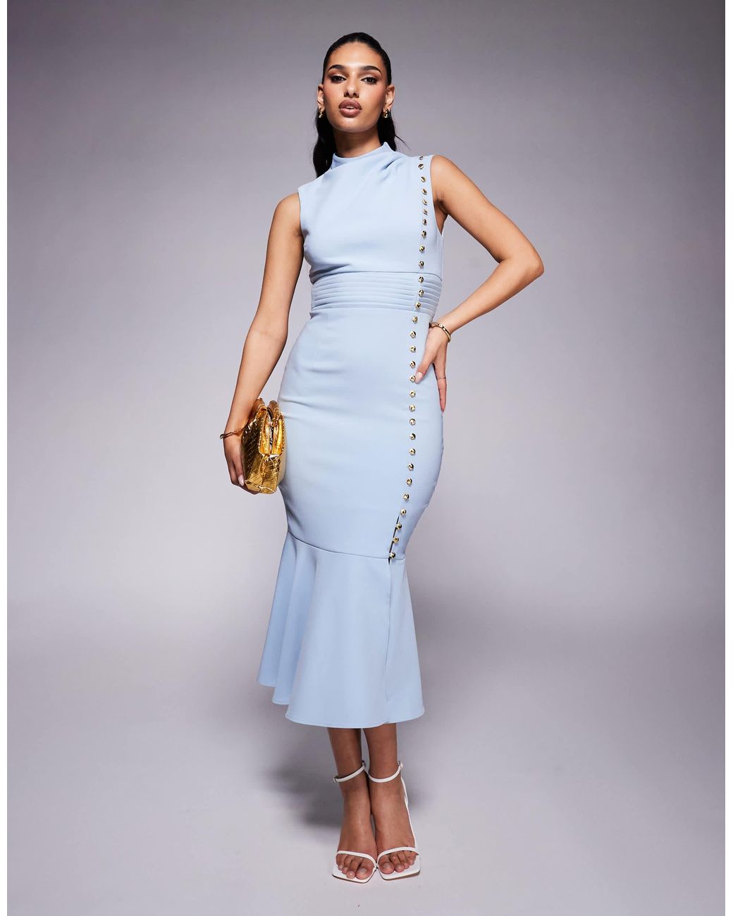 Lavish Alice High Neck Micro Shell Midi Dress in Blue | Lyst