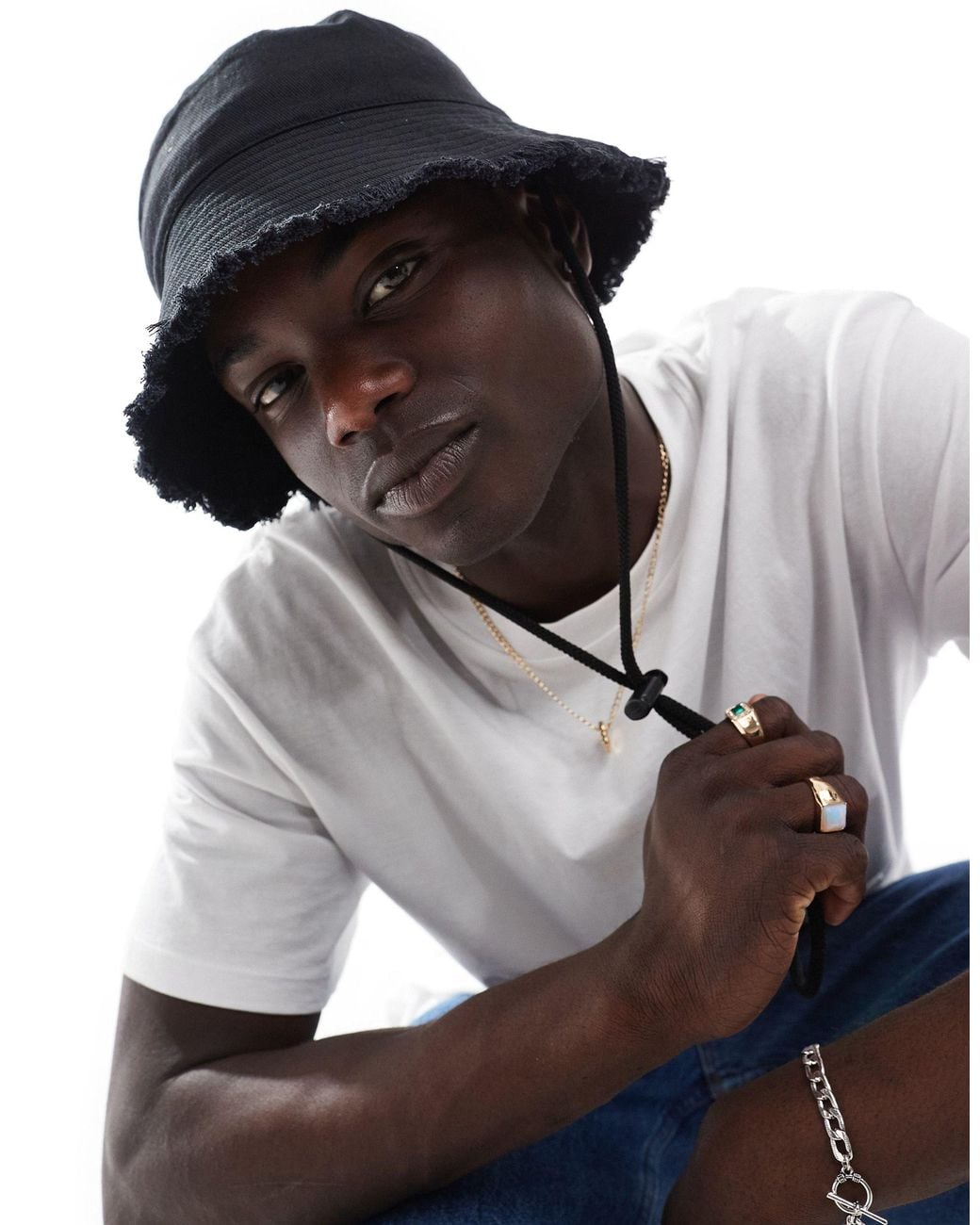 ASOS Festival Cotton Safari Bucket Hat With Frayed Edge in Black for ...