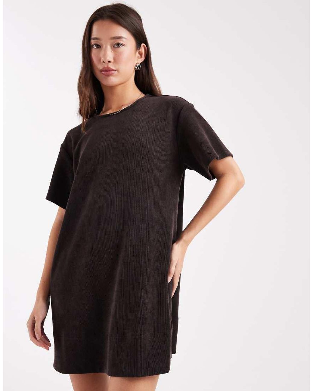 ASOS Cord Short Sleeve Shift Mini Dress With Pockets in Black | Lyst UK