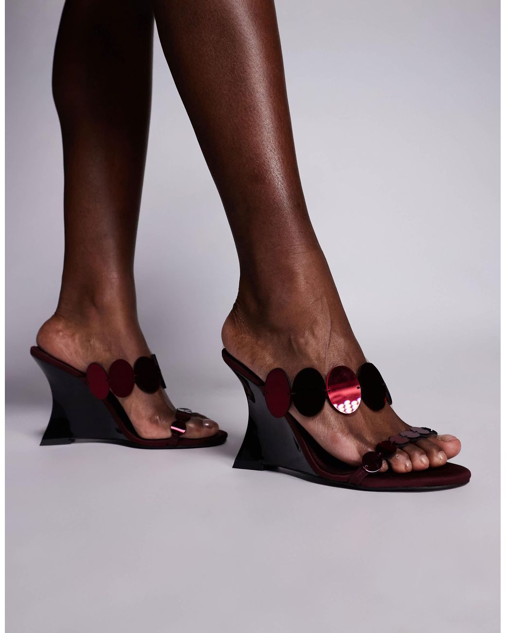 ASOS Nila Circle Trim Detail High Heeled Wedges in Brown | Lyst