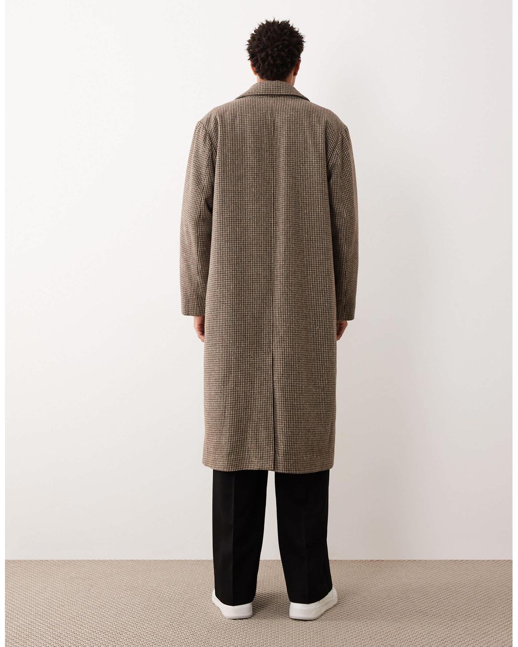ASOS Plaid Wool Look Oversized Longline Coat in Natural for Men | Lyst