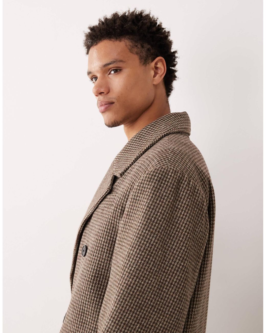 ASOS Plaid Wool Look Oversized Longline Coat in Natural for Men | Lyst