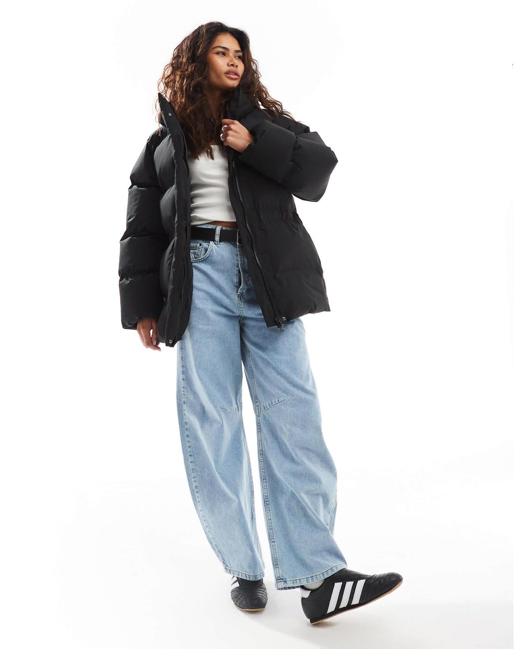 Weekday Dust Cinched Puffer Coat With Detachable Hood in Blue | Lyst