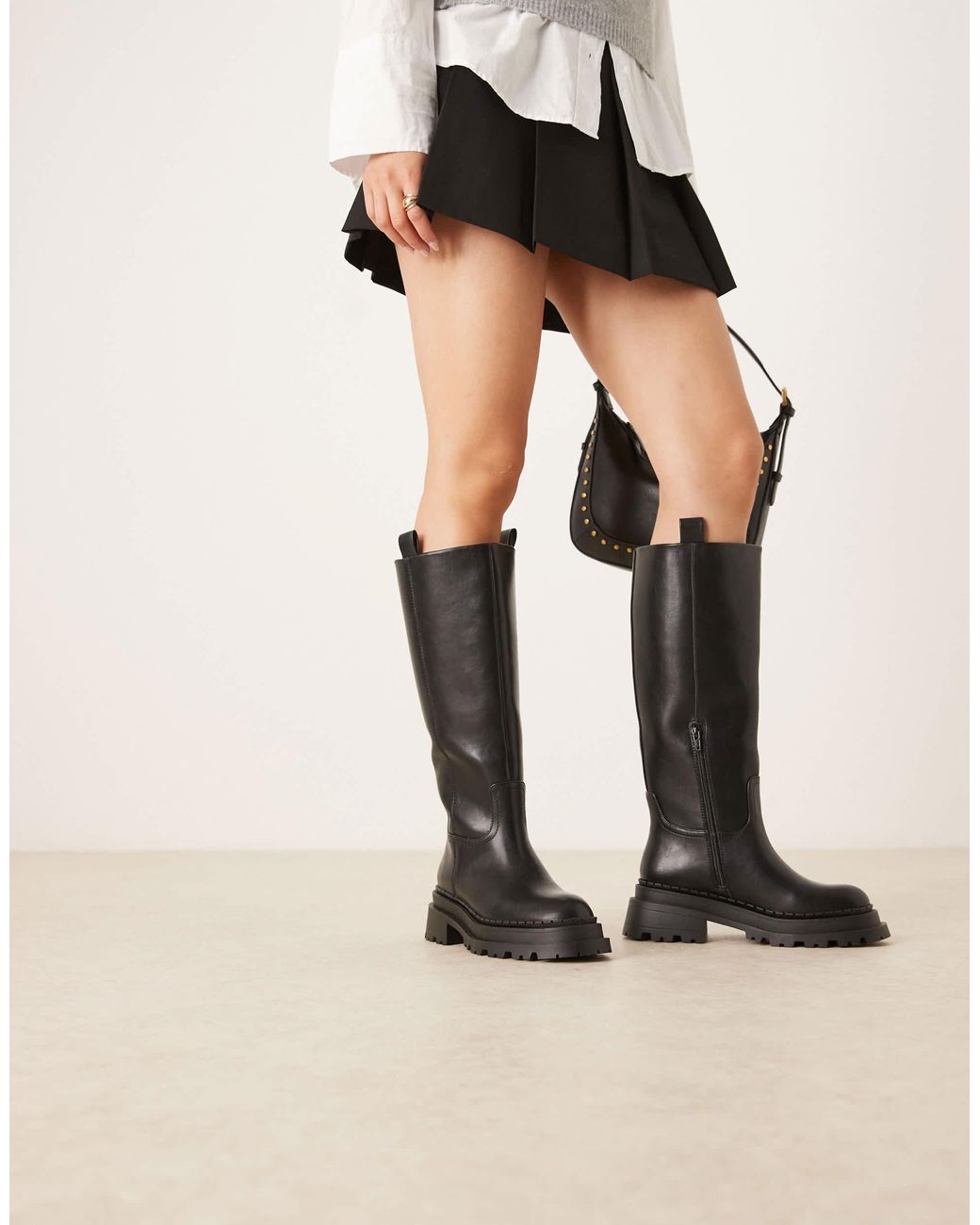 ASOS Cecilia Chunky Flat Knee Boots in Natural | Lyst