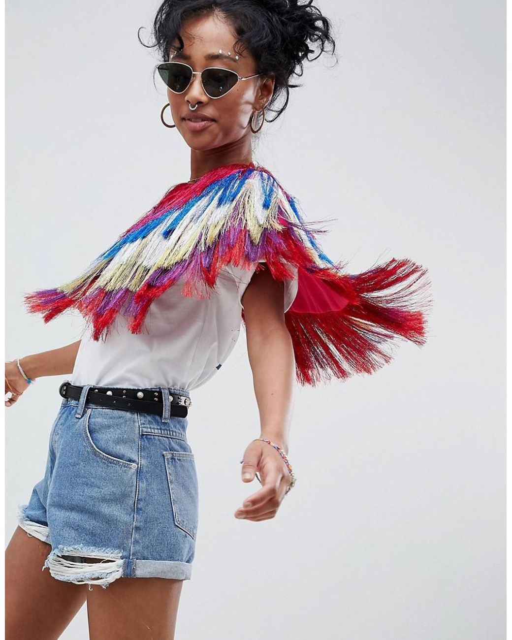 ASOS Multi Tassel Metallic Fringe Cape | Lyst