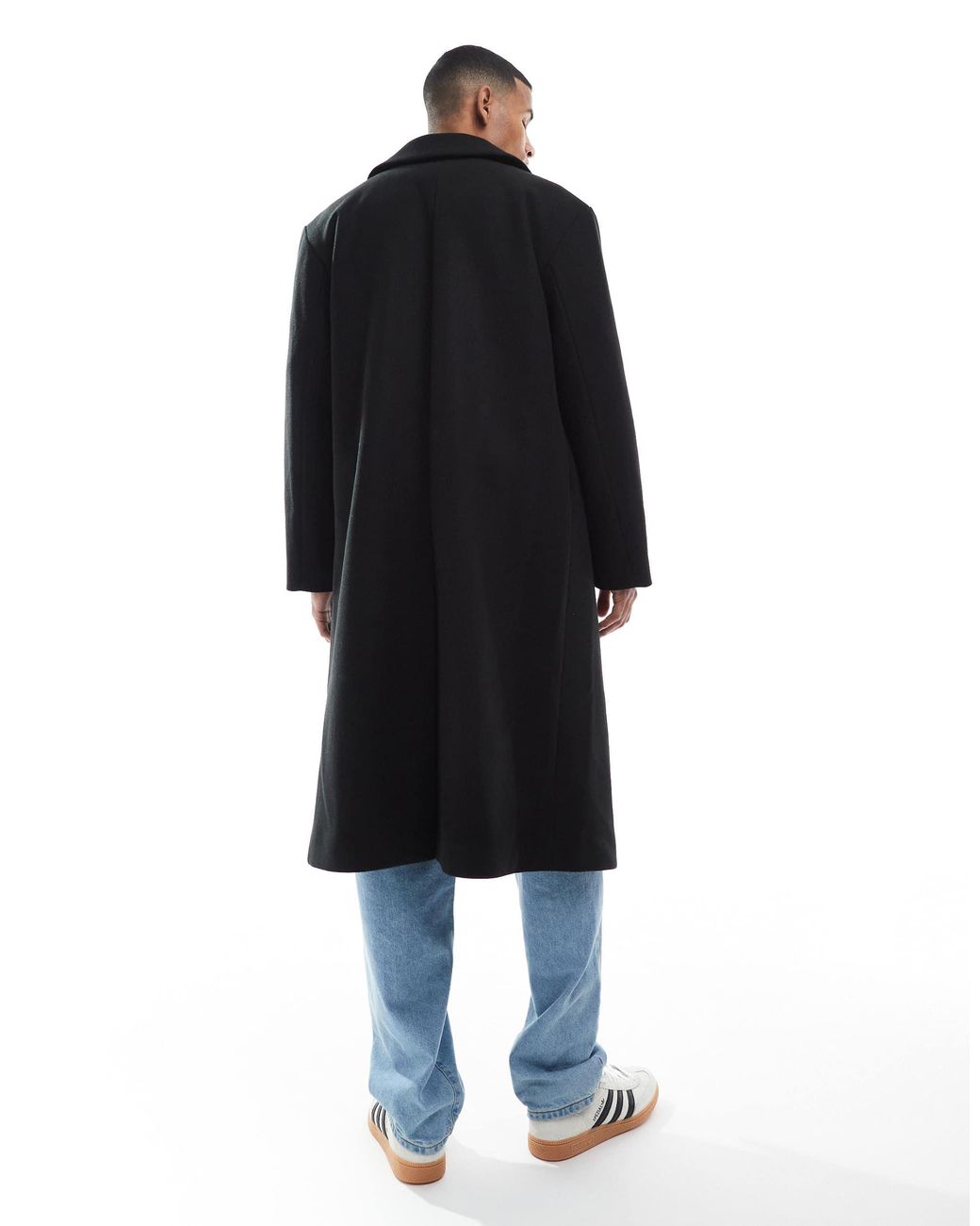 ASOS Wool Look Longline Coat in Blue for Men | Lyst