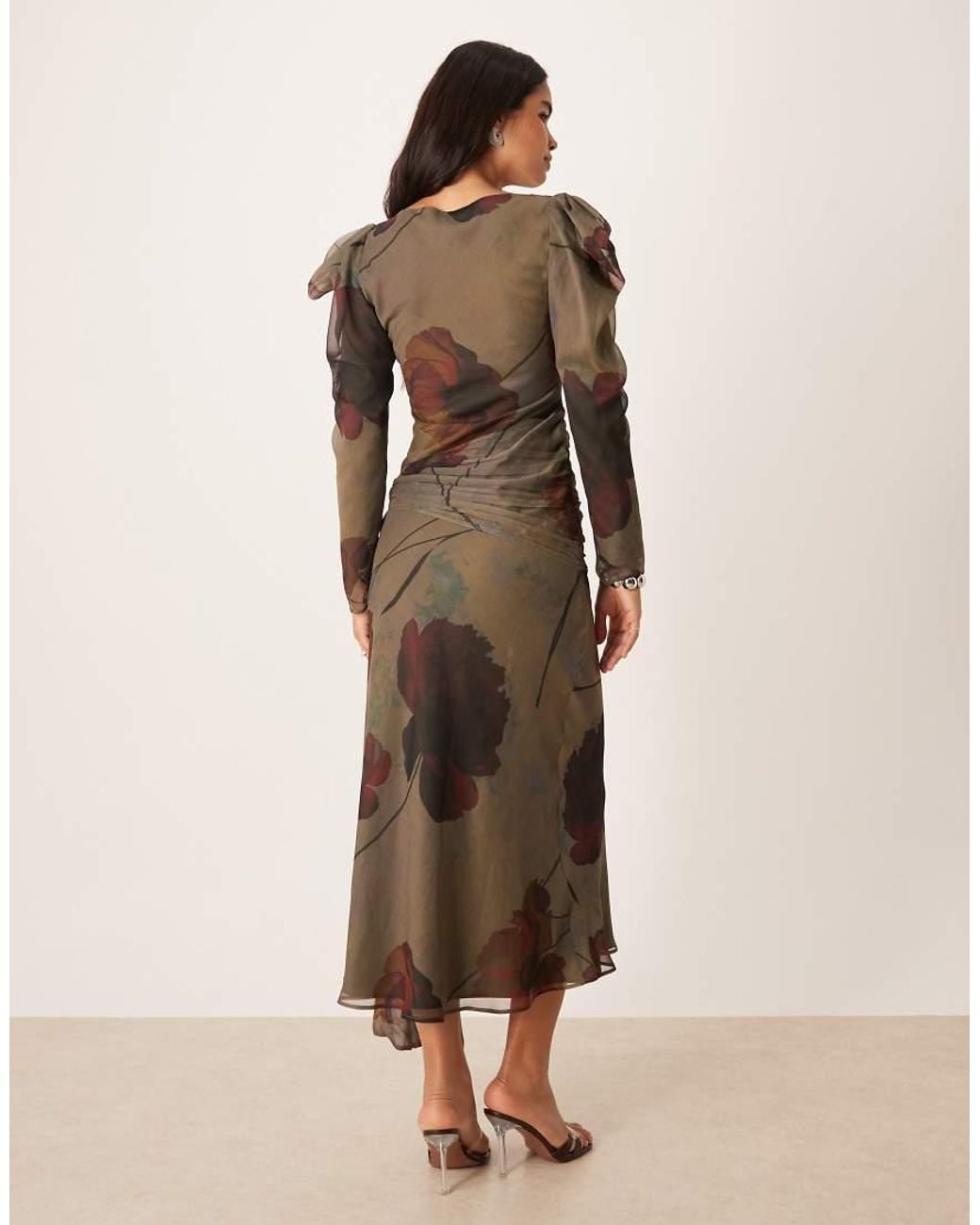 ASOS Drape Shoulder Maxi Dress in Natural | Lyst UK