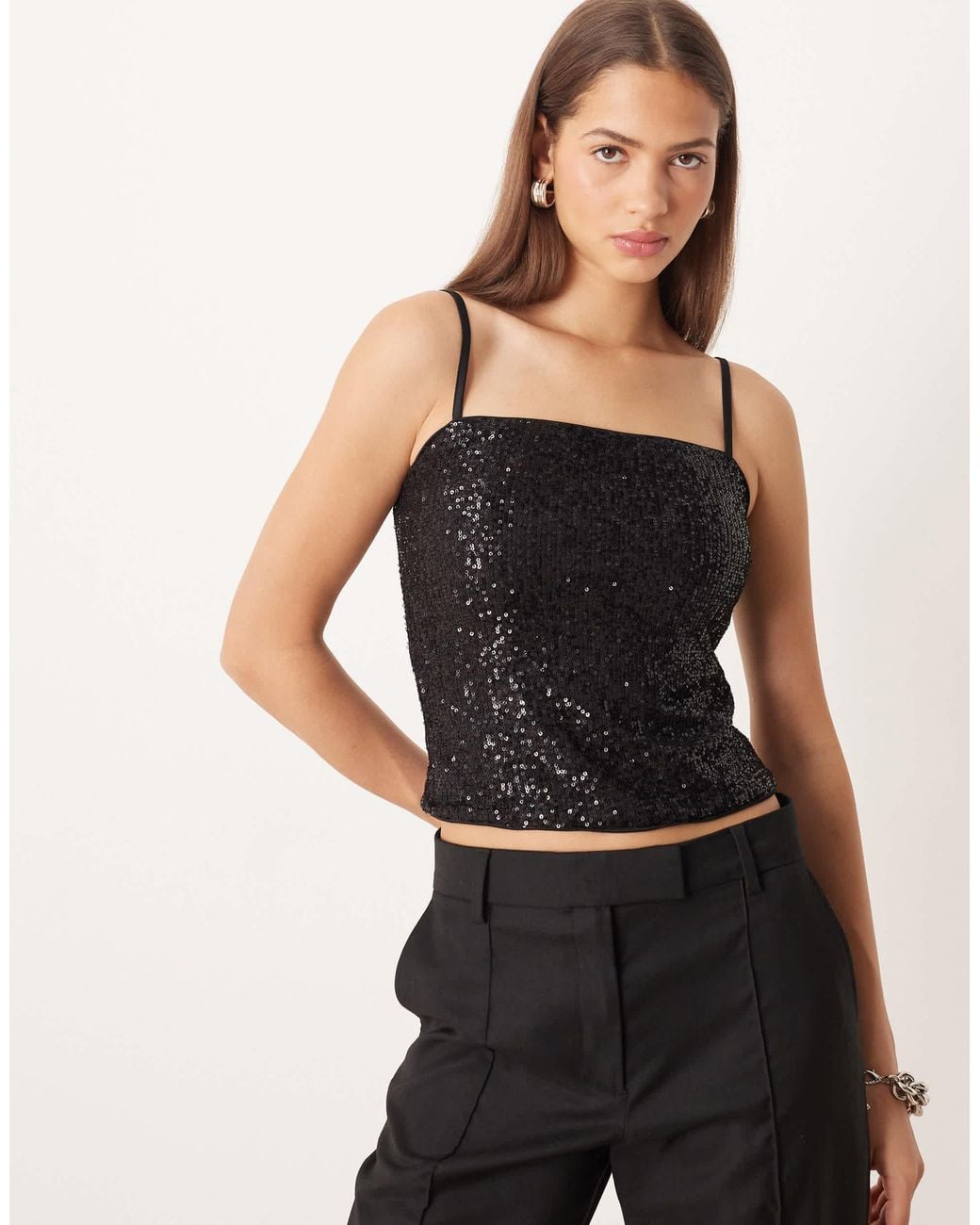 ASOS Allover Sequin Cami Top in Black | Lyst