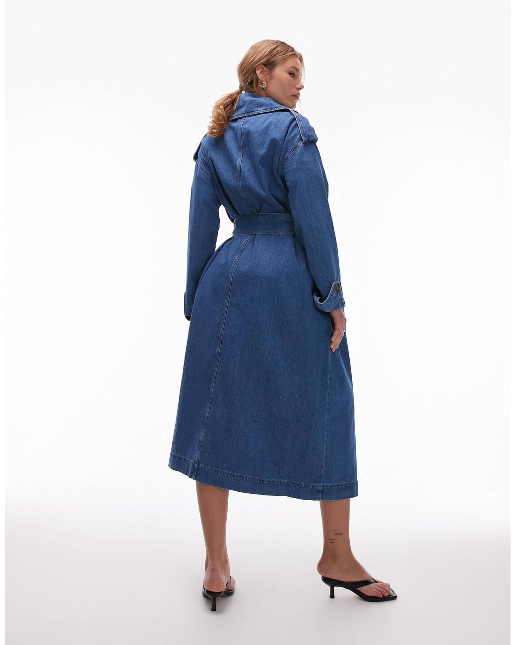 TOPSHOP Denim Trench Coat in Blue | Lyst