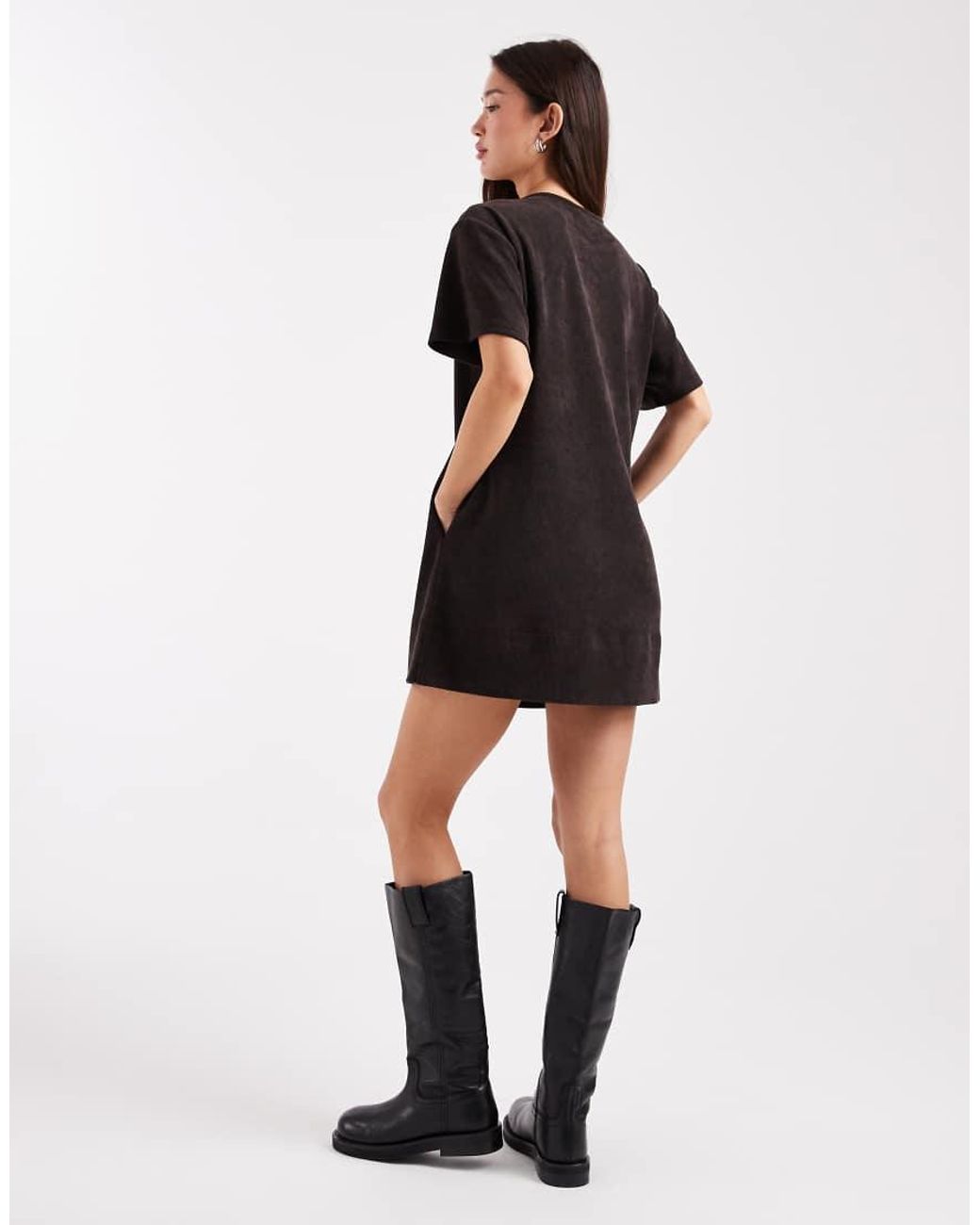 ASOS Cord Short Sleeve Shift Mini Dress With Pockets in Black | Lyst UK