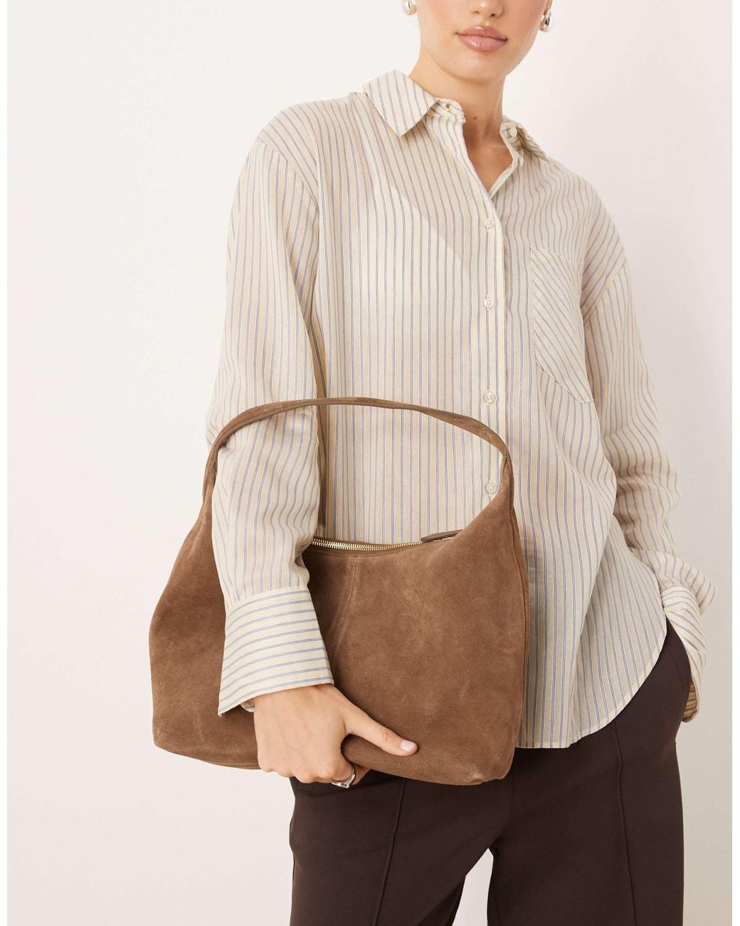 Mango 100% Suede Slouchy Shoulder Bag in Natural | Lyst