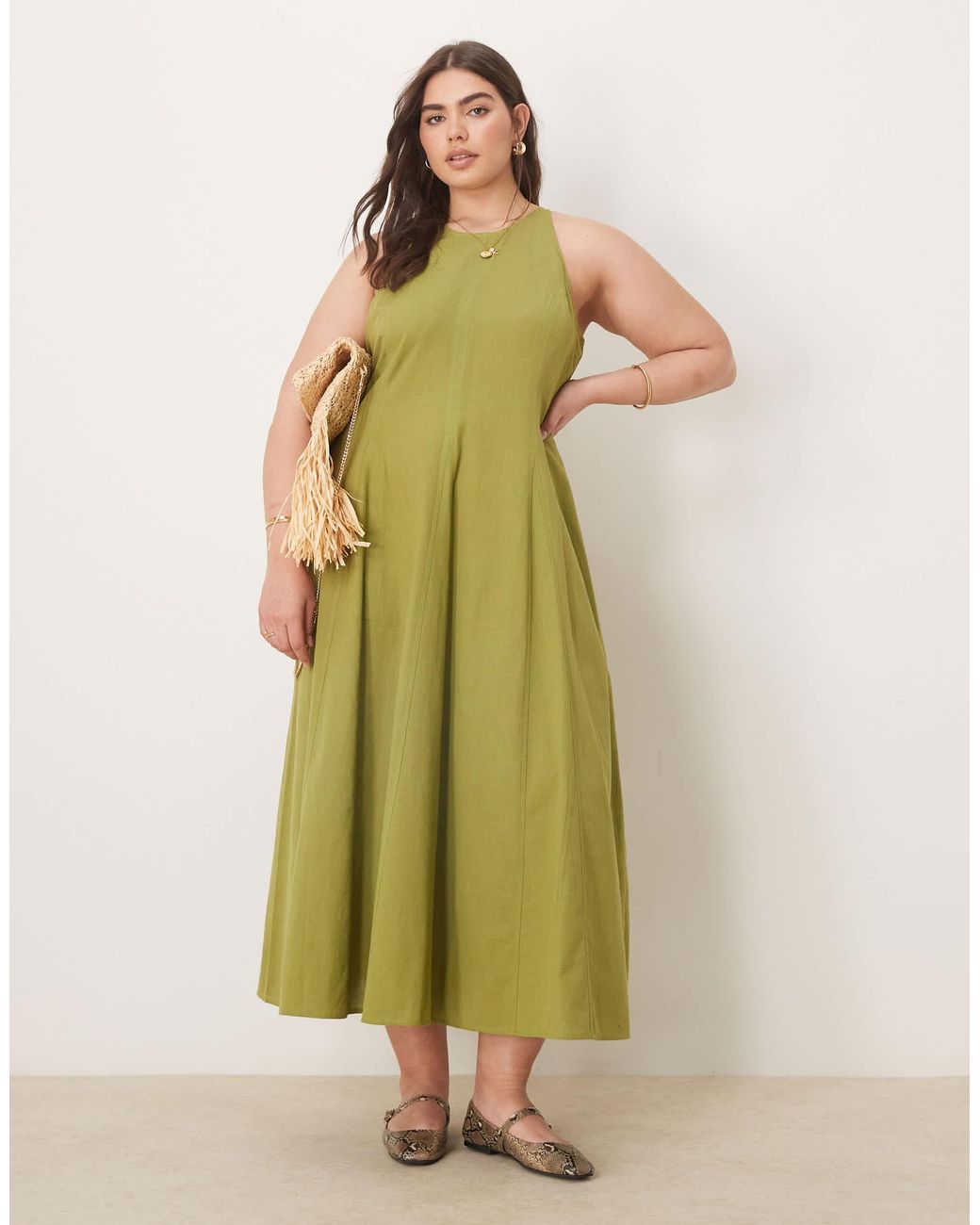 ASOS Asos Design Curve Seamed Midi Dress in Green | Lyst