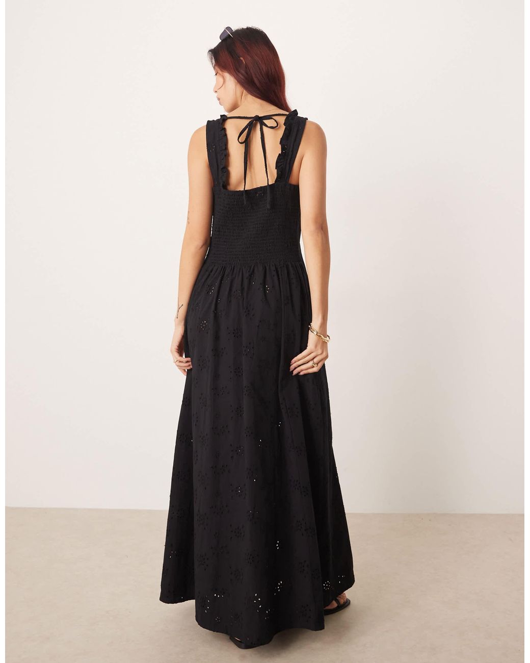 esmé studios Sheer Broderie Maxi Beach Dress in Black | Lyst