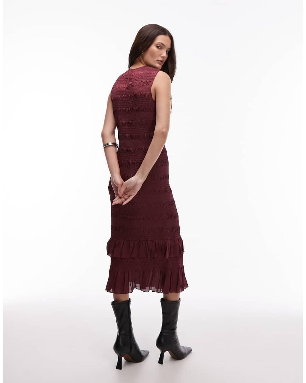 AllSaints Nyla Ruffled Dress in Red | Lyst UK