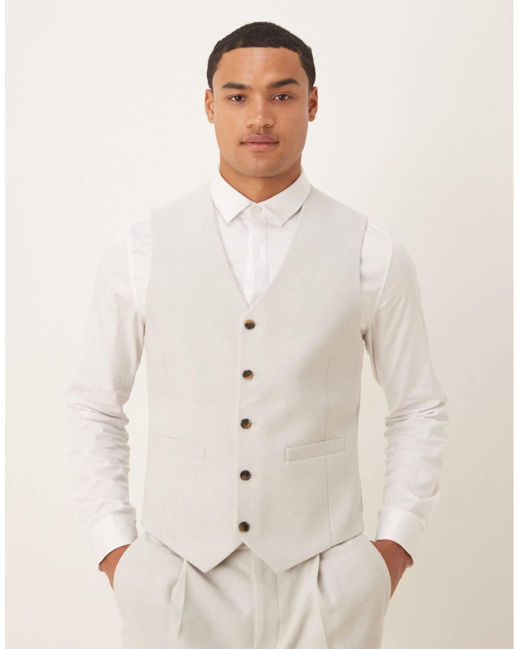 ASOS Wool Mix Skinny Suit Vest in Natural for Men | Lyst