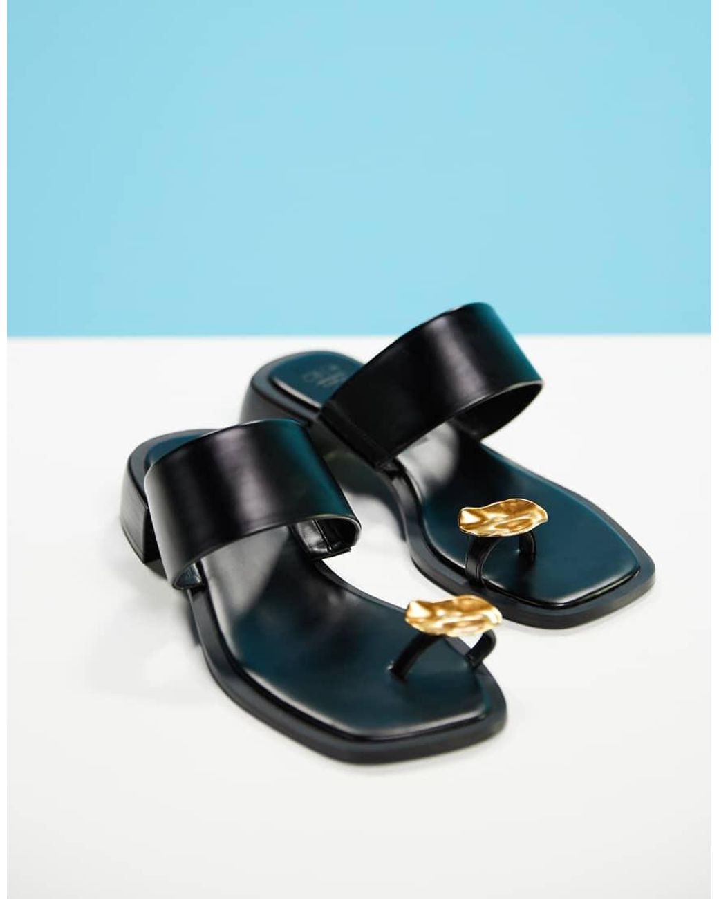 ASOS Finesse Heeled Mule Sandal With Bashed Metal Toe Loop in Black ...