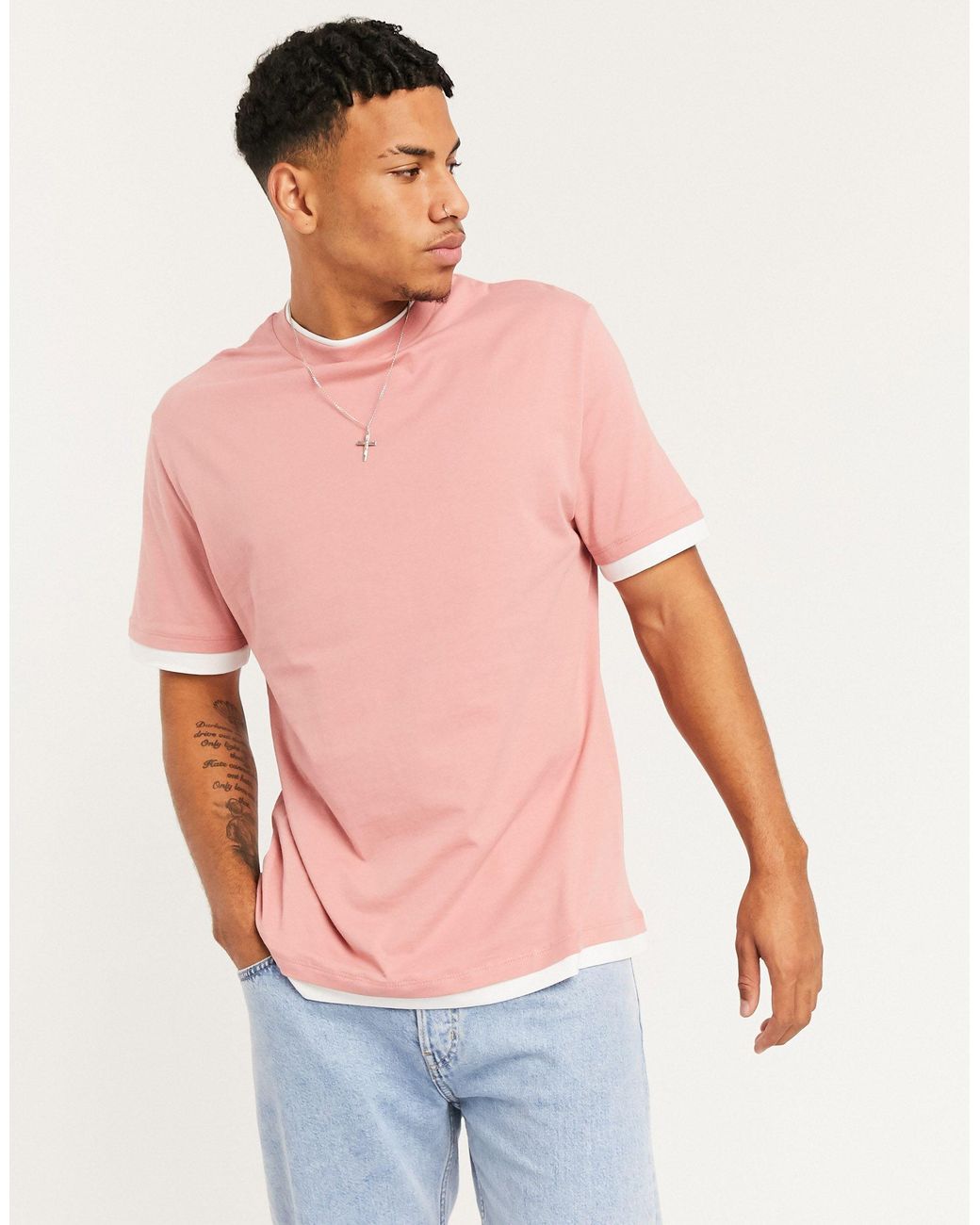 ASOS Double Layer T-shirt in Pink for Men - Lyst