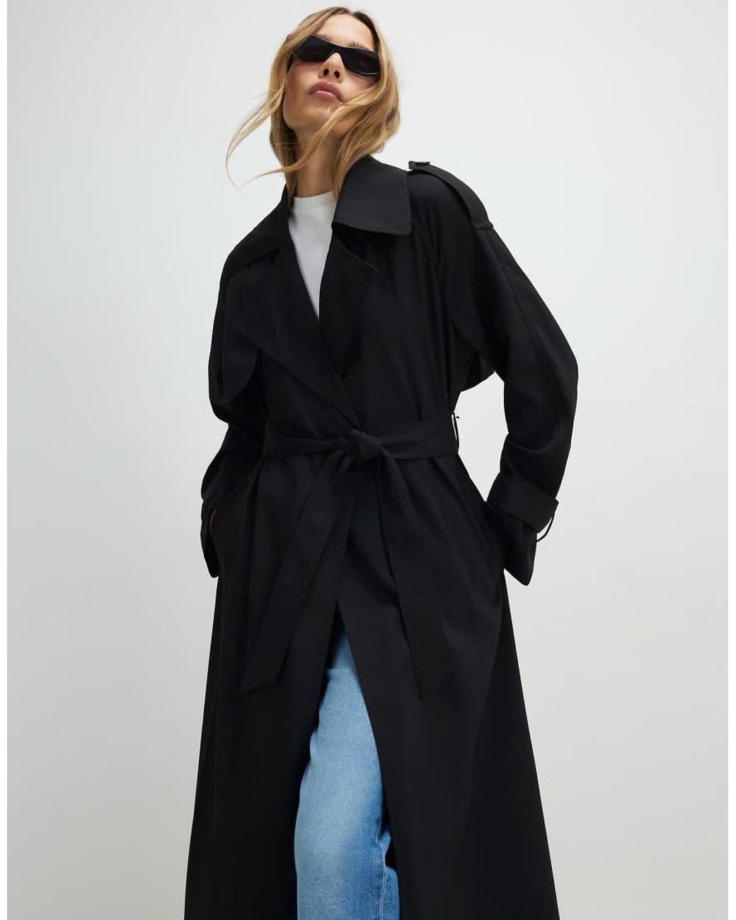 River Island Long Line Trench Coat in Blue | Lyst UK