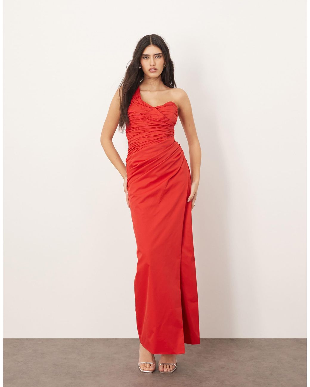 ARRANGE One Shoulder Sculpted And Draped Maxi Dress in Red | Lyst
