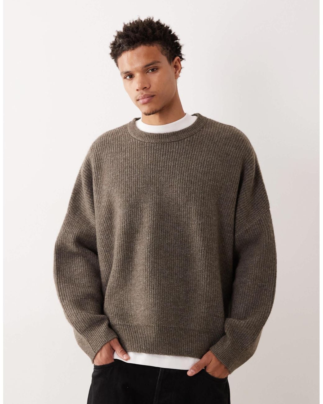 ASOS Super Oversized Boxy Fit Knit Fisherman Rib Sweater in Brown for ...