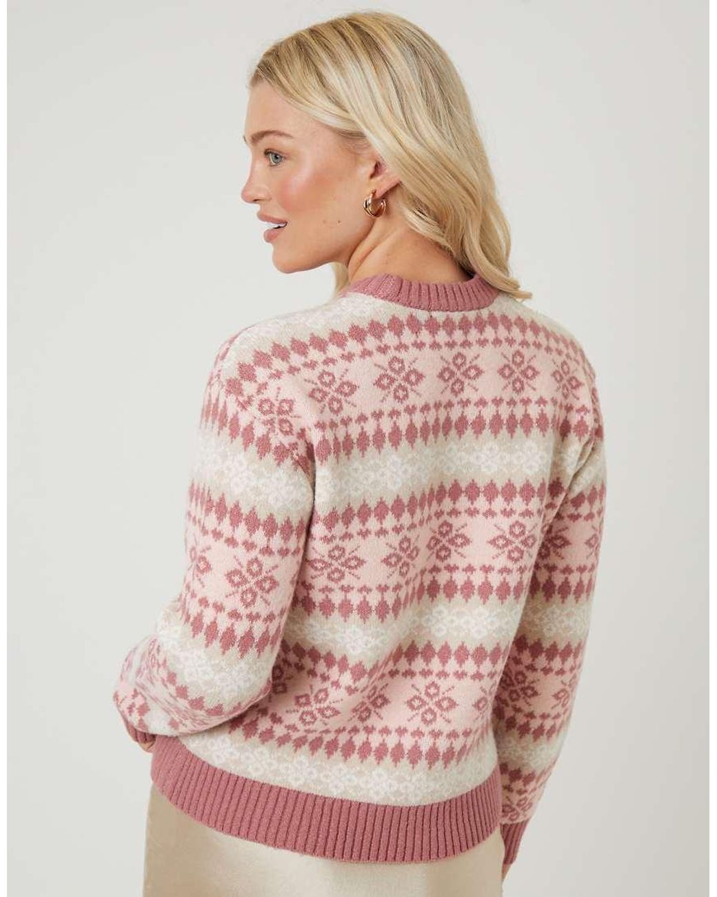 Threadbare Knitted Sequin Fairisle Christmas Jumper in Pink | Lyst UK