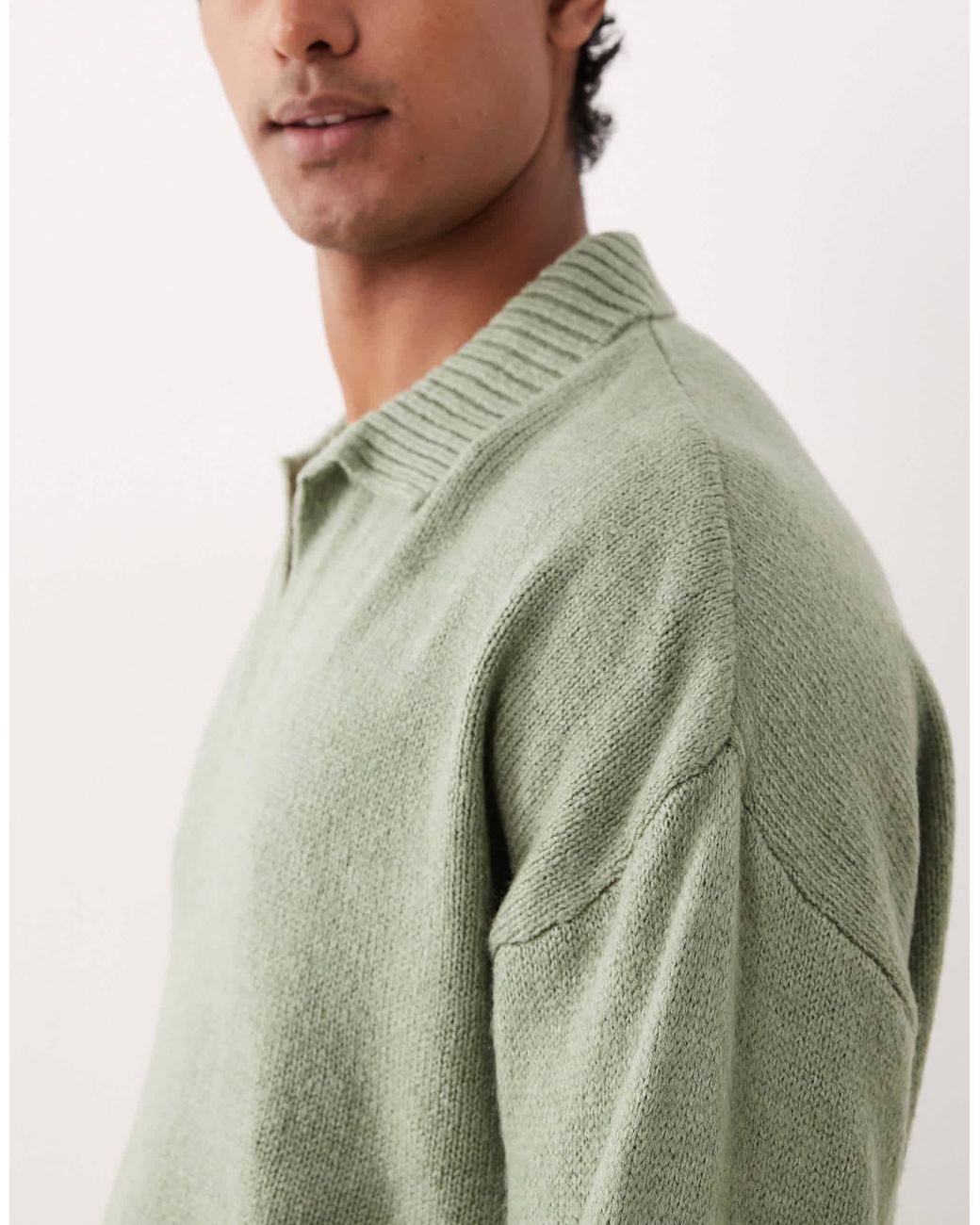ASOS Super Oversized Boxy Fit Knitted Notch Neck Polo in Green for Men ...