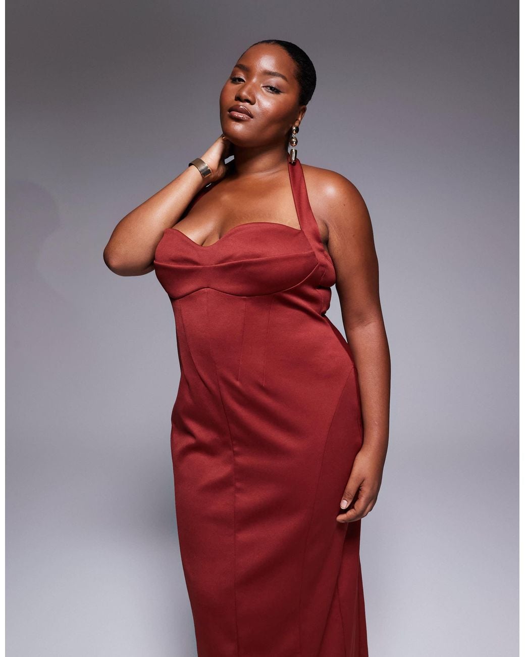 ASOS Asos Design Curve Structu Corseted Midi Dress in Red | Lyst