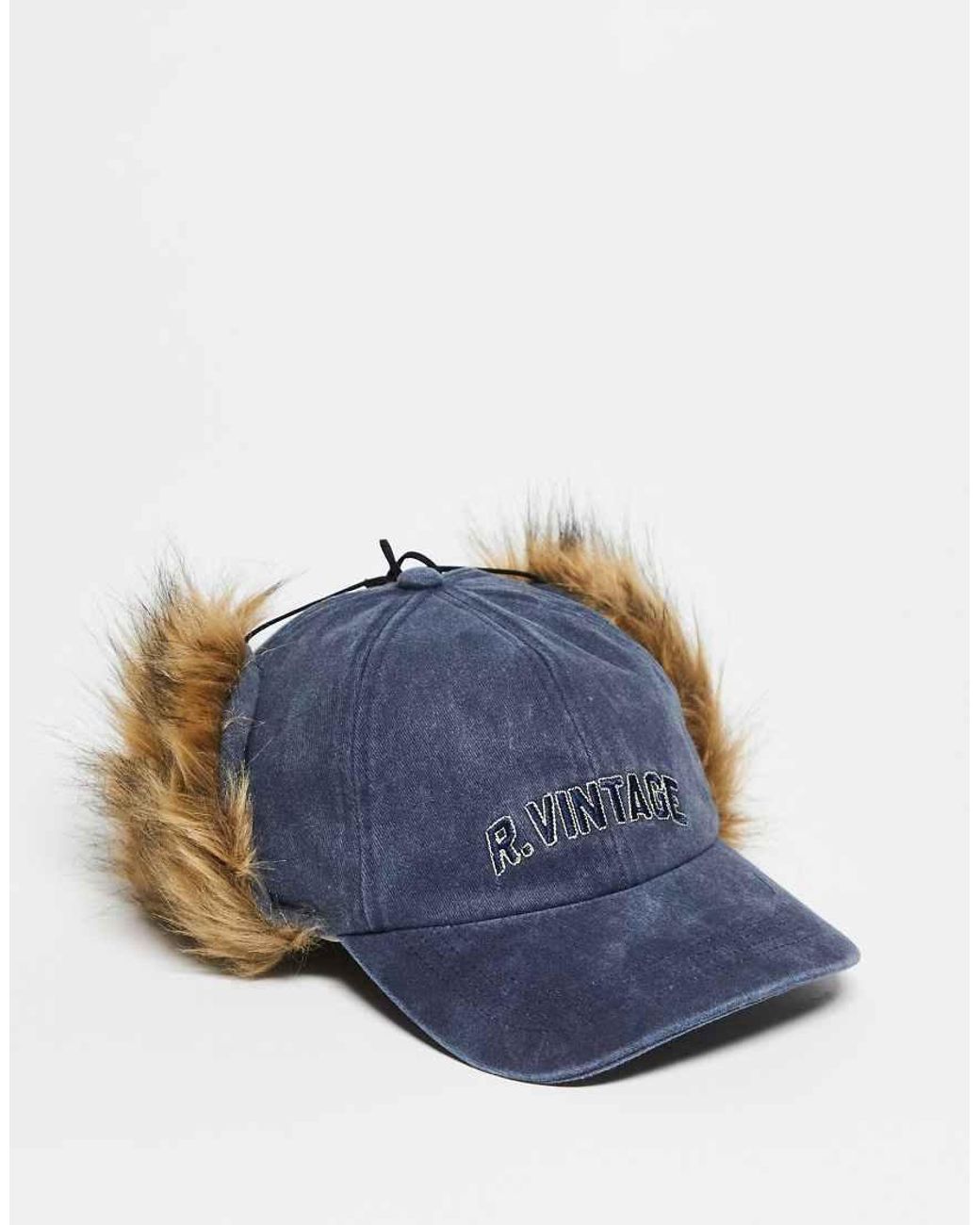 Reclaimed (vintage) Unisex Trapper Hat With Brown Faux Fur in Blue ...