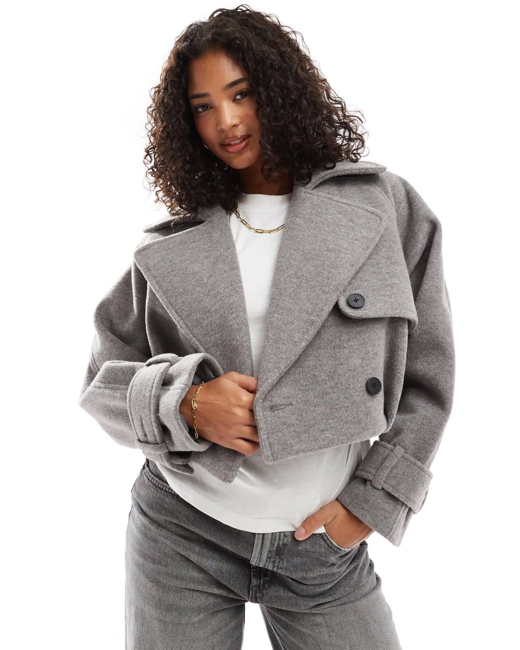 ASOS Bubble Hem Formal Cropped Trench Coat in Gray | Lyst
