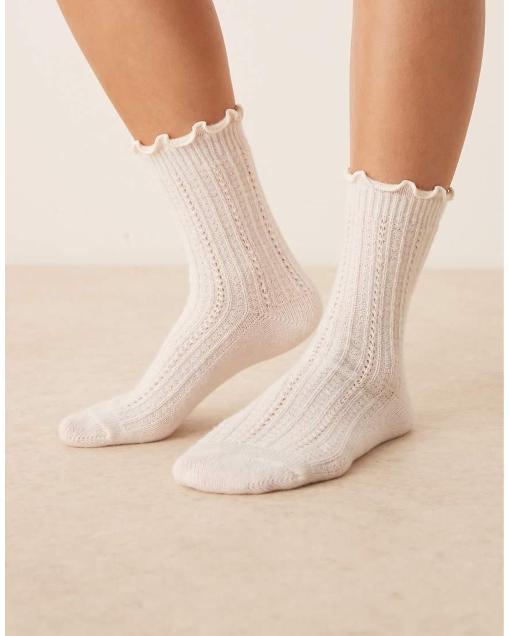 ASOS Crochet Knit Frill Edge Socks in Natural | Lyst UK
