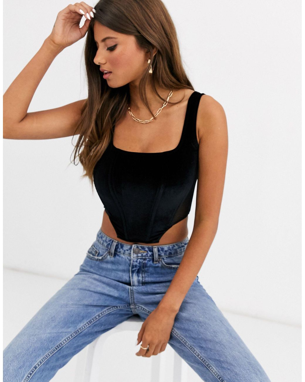 ASOS Fuller Bust Velvet Corset Top in Black | Lyst