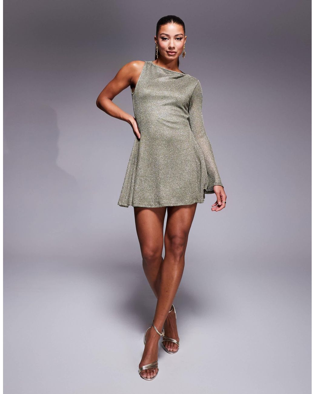 ASOS Chainmail Angel Sleeve Mini Dress With Cowl Back in Gray | Lyst