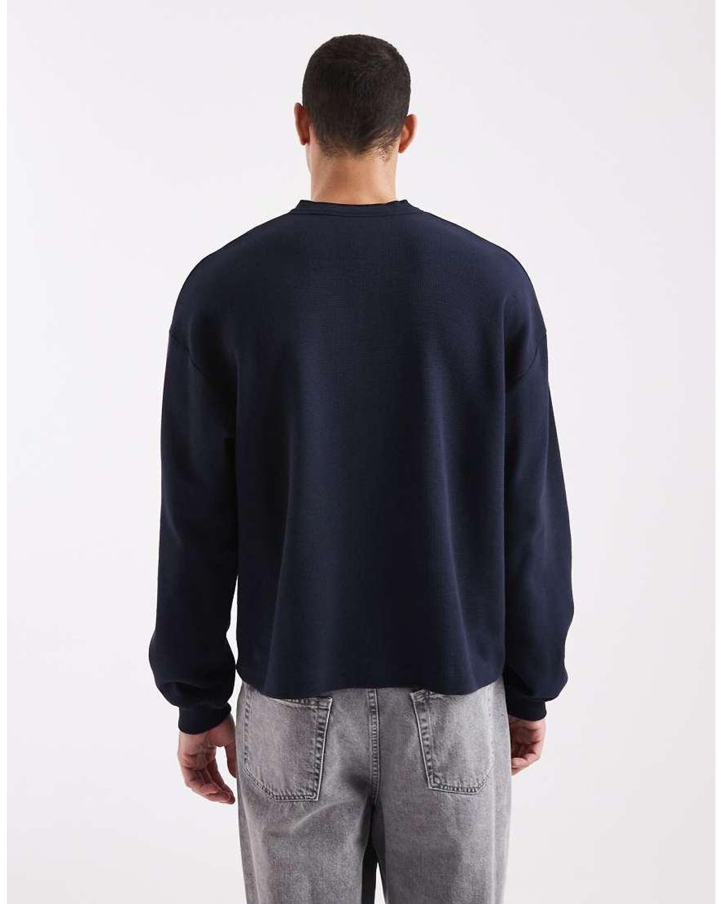 ASOS Oversized Boxy Long Sleeve T-shirt With Henley Neck in Blue for ...