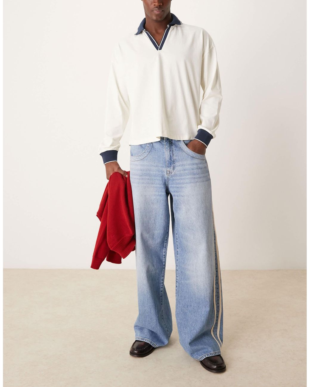 ASOS Super baggy Jeans With Side Stripe in White for Men | Lyst