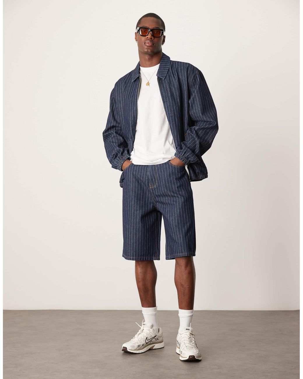 ASOS Co-ord Long Length Denim Jorts With Pinstripes in Blue for Men | Lyst