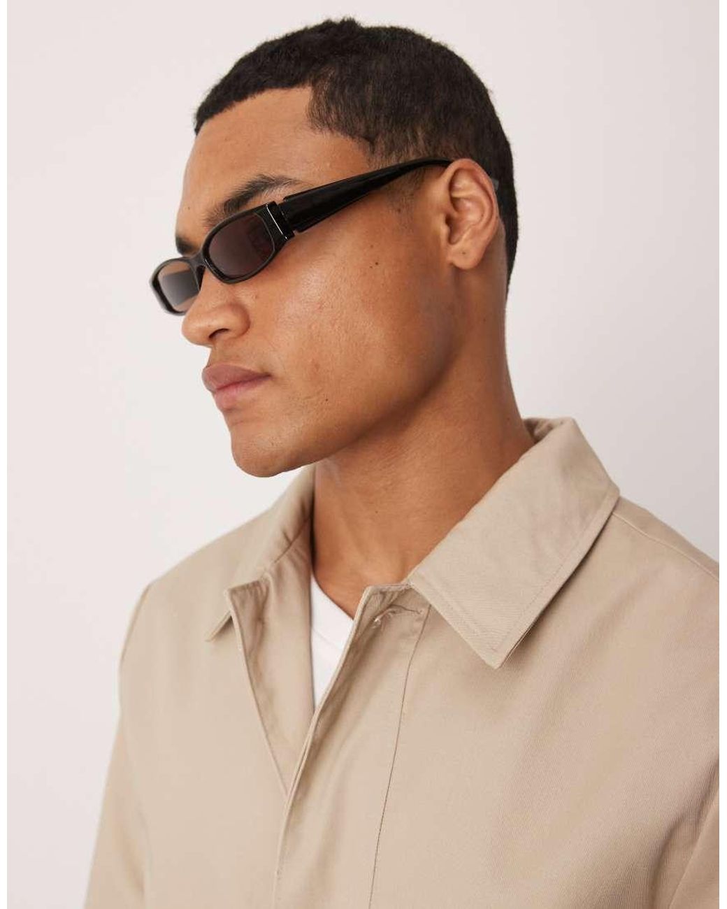 ASOS Slim Rectangle Sunglasses in Brown for Men | Lyst UK